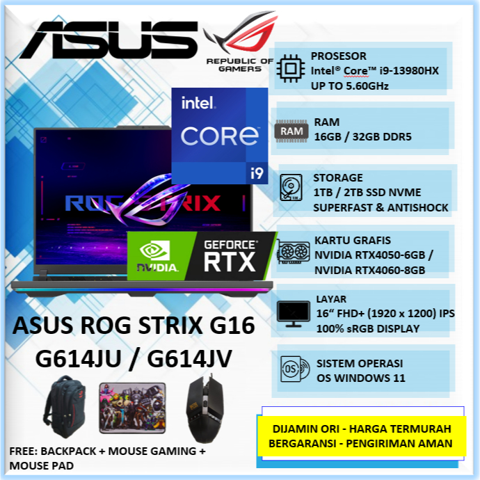 Jual Laptop Gaming Asus ROG Strix G16 Intel i9 32GB DDR5 2TB RTX4060 ...