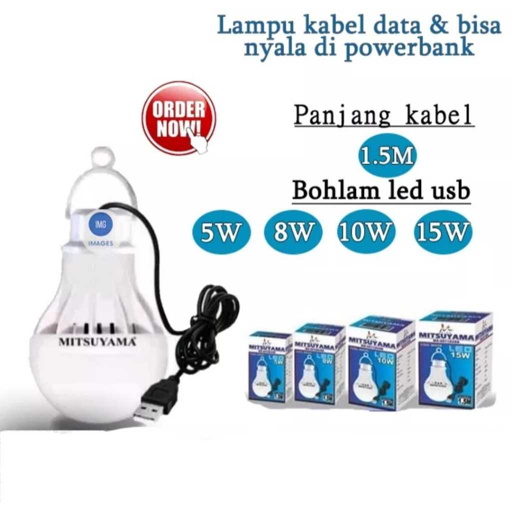 Jual Lampu Bohlam USB Emergency15Watt 10Watt 8Watt Kabel 1.5 Meter Led ...