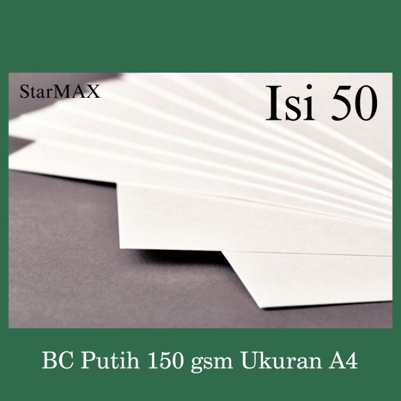 Jual 50 LEMBAR | Kertas BC Putih 150 gsm ukuran A4 | per pack isi 50 ...