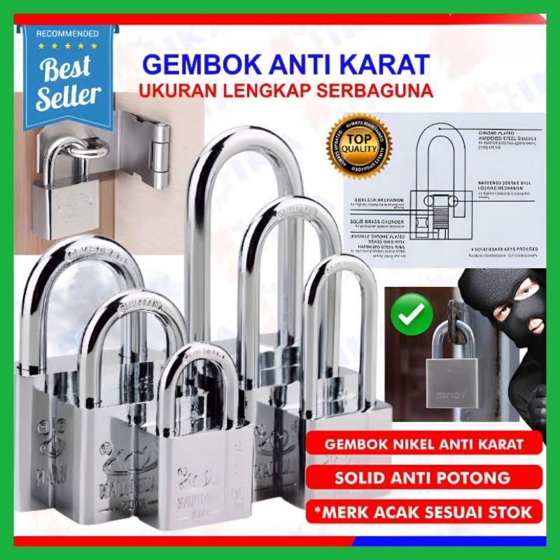 Jual GEMBOK NIKEL STAINLESS / GEMBOK BAJA ANTI MALING LEHER PANJANG ...