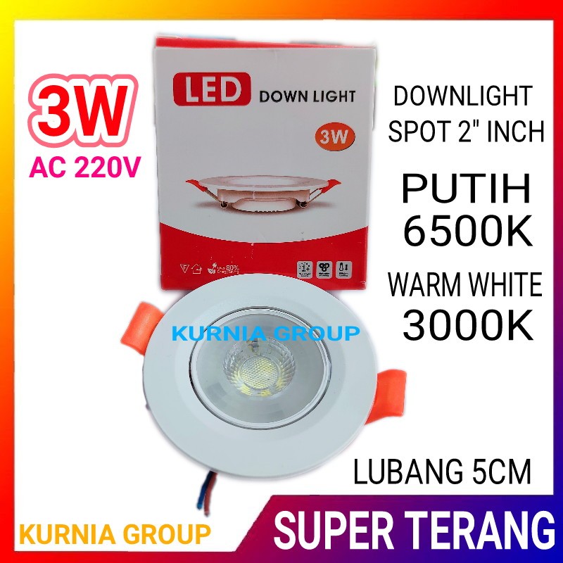 Jual Downlight Spot 3 Watt 2 Inch Spotlight Kecil Warna Putih / Warm ...