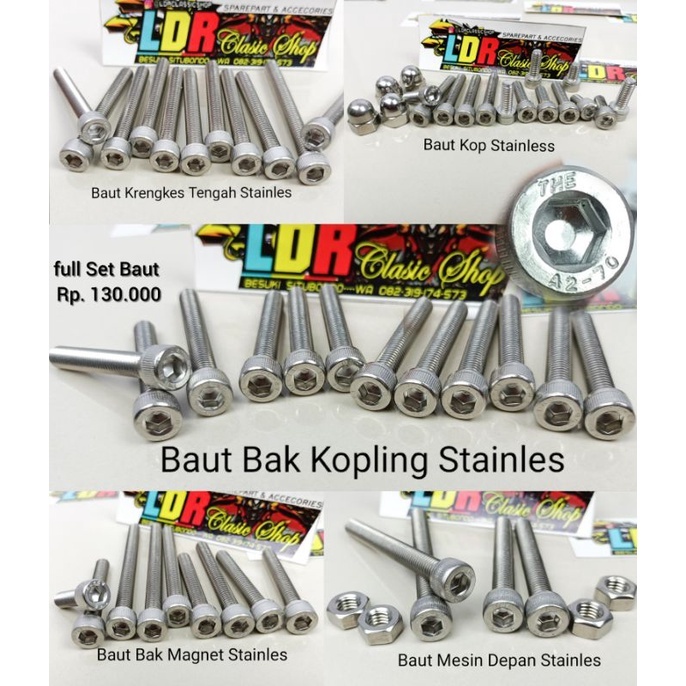 Jual baut mesin L stainless stenlis THE full set CB GL MP Tiger | Shopee Indonesia