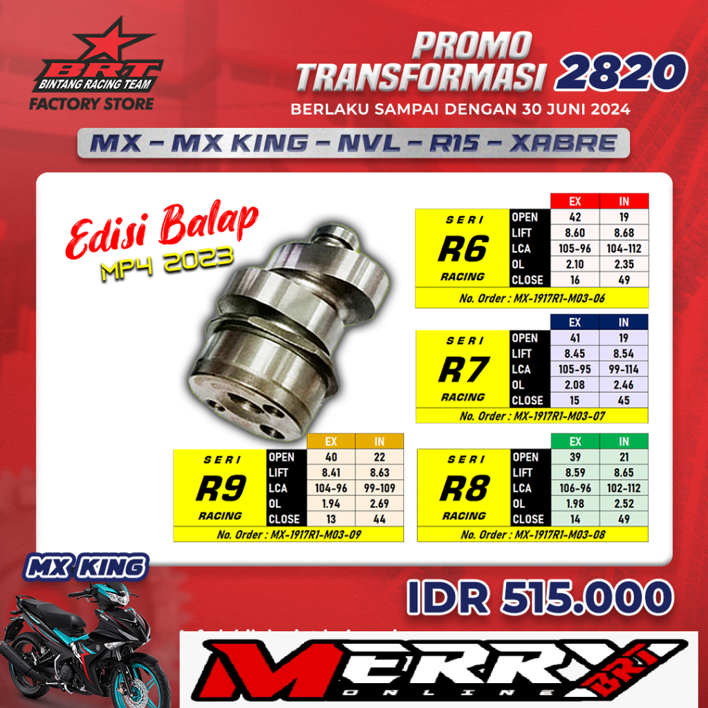 Jual Master Cam BRT Noken as MX King Jupiter MX Vixion NVL NVA R15 V2 R Series Special Edition ...