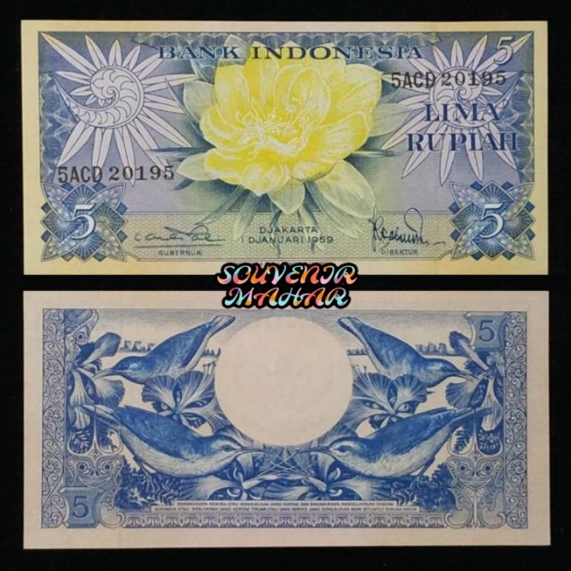 Jual (Au/Unc/Gress) Uang lama 5 rupiah seri bunga tahun 1959 bahan mahar nikah 2025 25 rupiah ...