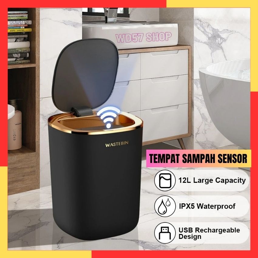 Jual Tempat Tong Sampah Sensor Smart Elektrik Otomatis Buka Tutup Battery Power 12L Murah ...