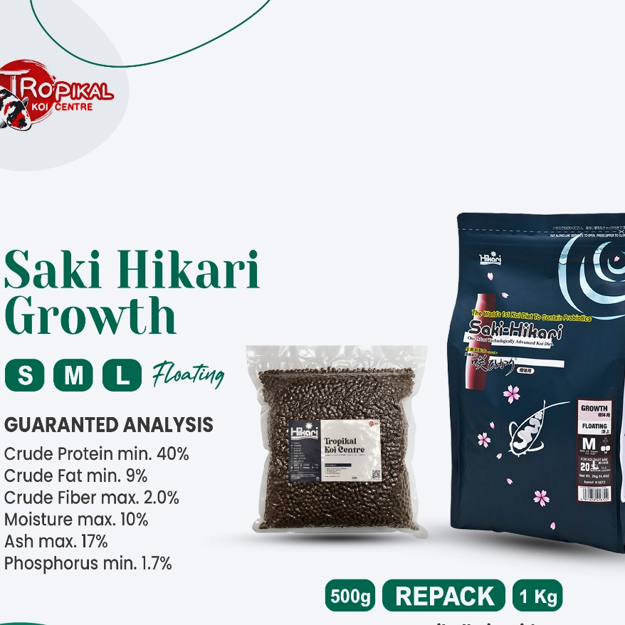 Jual TKC Saki Hikari Growth Floating Koi Fish Food 1 kg - Tropikal Koi ...