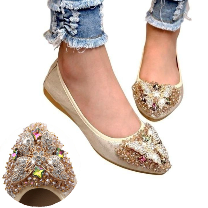 Jual Sepatu Flat Wanita Berlian Kristal Logam Kupu-kupu Dekorasi Sepatu ...