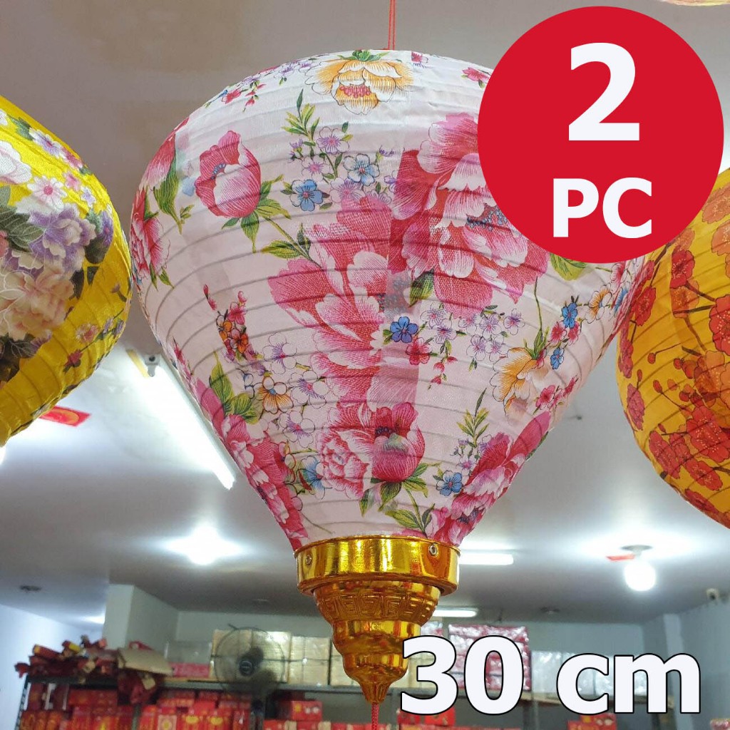 Jual Lampion Kain Bulat kerucut 2 PC Imlek 30 Cm pink Bunga Dekor ...