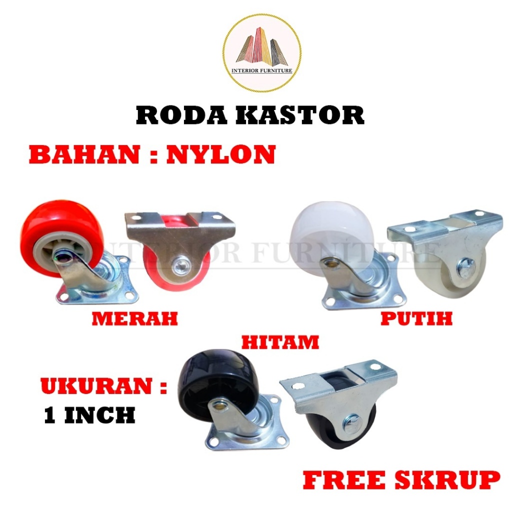 Jual Roda Kastor Plate Pvc Nylon / Roda Troly Etalase 1 inch MATI & HIDUP (1Pcs) FREE SEKRUP ...