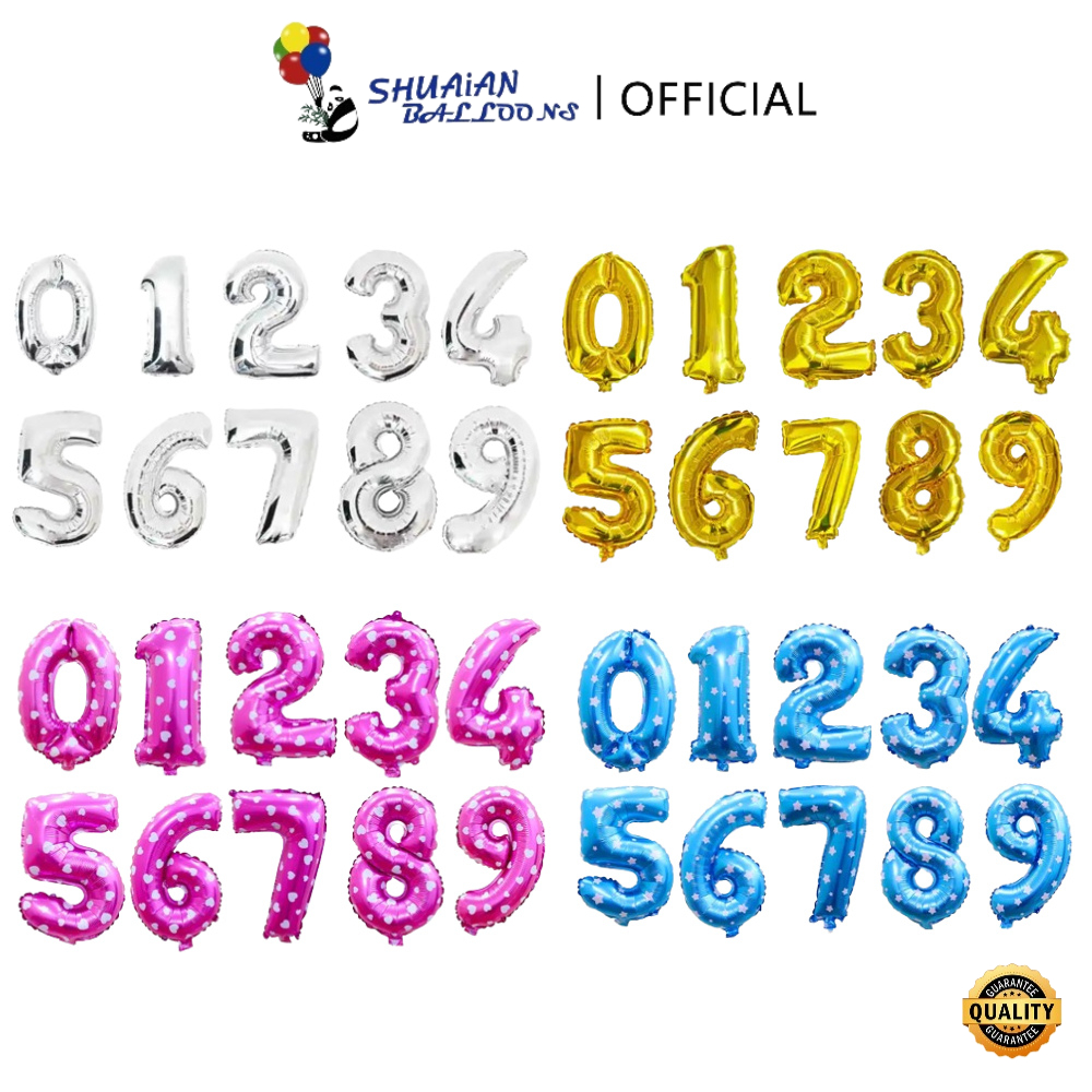 Jual SHUAIAN Balon Foil Angka 0-9 Gold Silver Biru Pink Ukuran 16 Inch ...