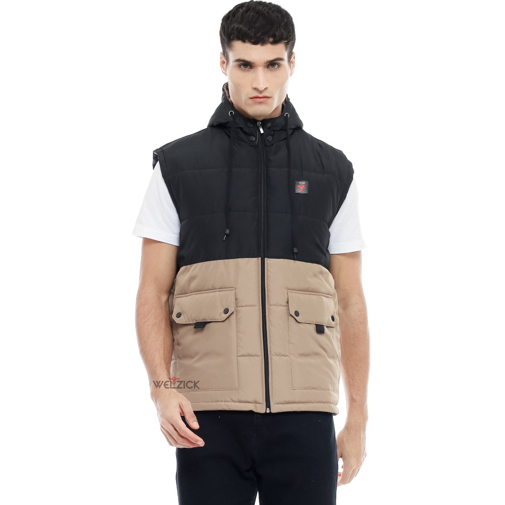 Jual Welzick - Vest Rompi Hoodie Beige Rgn03 Black Kombinasi Medium ...