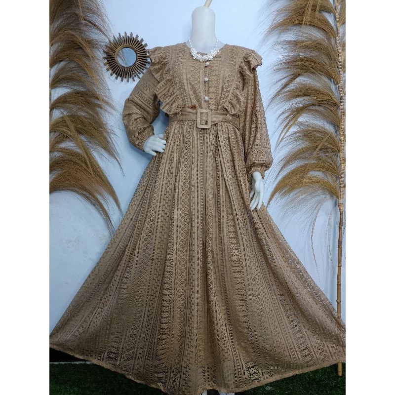 Jual Malika Dress Brokat Kombinasi Rempel / gamis kondangan | Shopee Indonesia