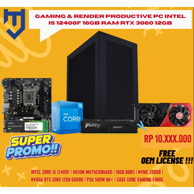 Jual Gaming & Render Productive PC Intel I5 12400F 16GB RAM RTX 3060 ...