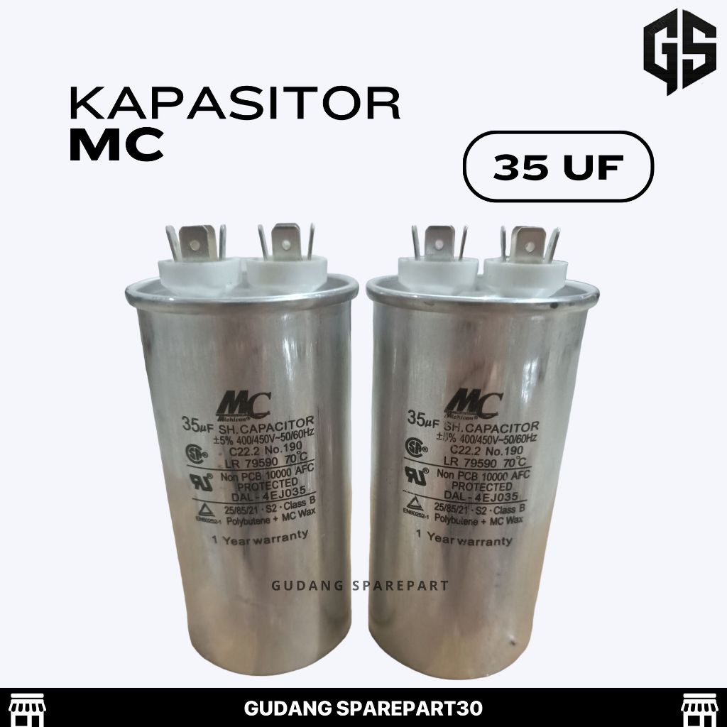 Jual KAPASITOR RUNNING 35 uF 2 KAKI (KAPASITOR AC MERK MC) | Shopee Indonesia