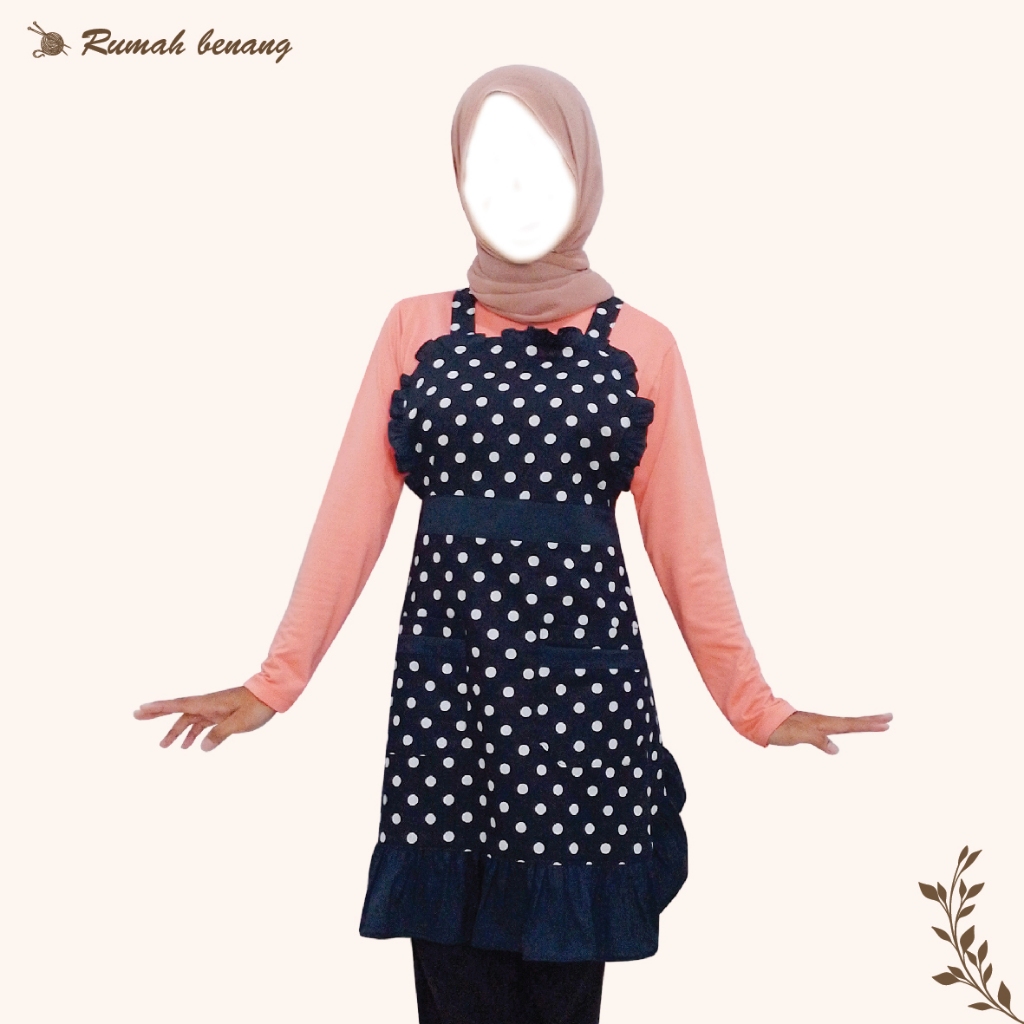 Jual Apron Renda Polkadot Hitam | Celemek Masak | Shopee Indonesia
