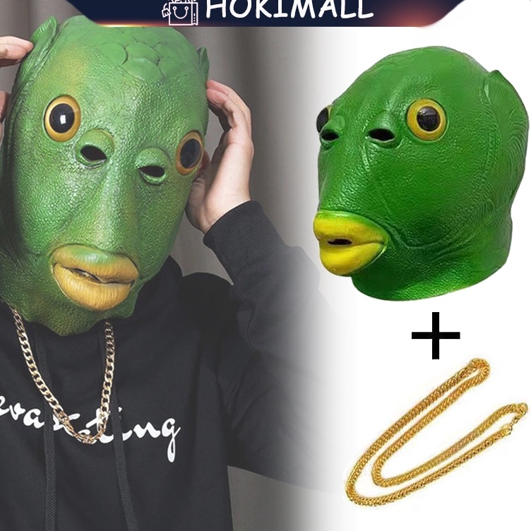 Jual HP Kepala Ikan Hijau dari Latex Topeng TikTok Hot Cosplay Lucu ...