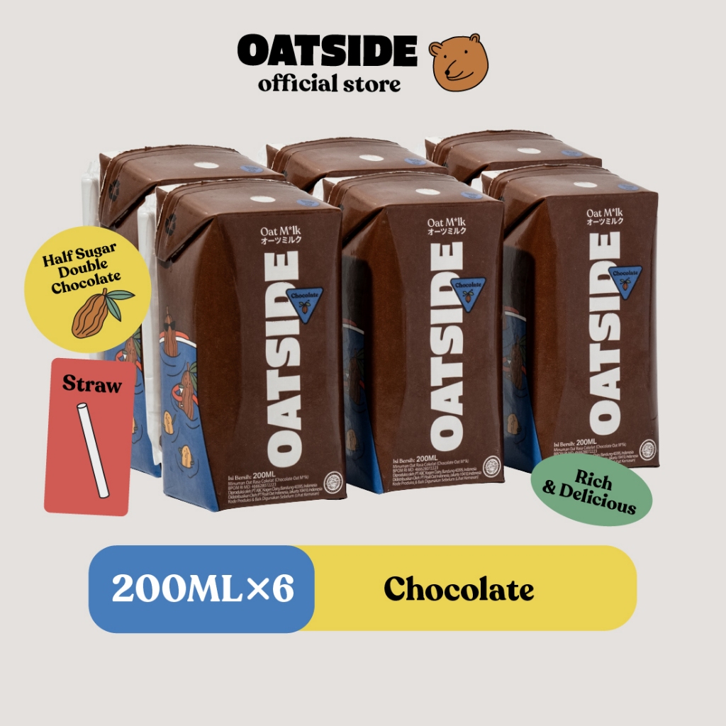 Jual OATSIDE Mini Straw Oat Milk Chocolate 200ml (6pcs) (Kemasan dengan ...