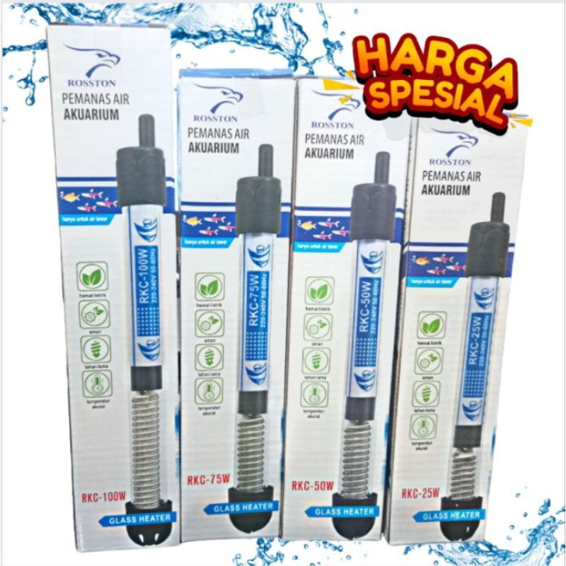 Jual Pemanas Air Aquarium Heater Kaca ROSSTON RSK / RKC 25watt 50watt ...