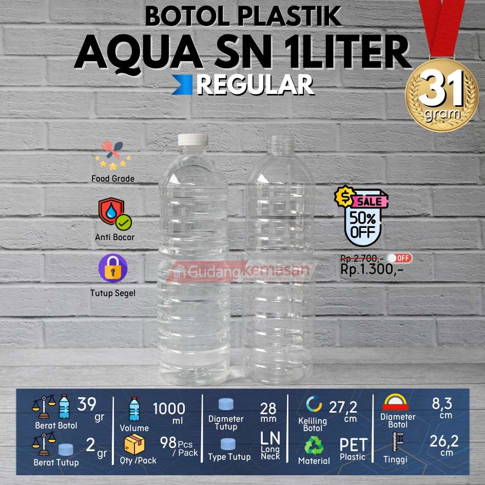 Jual BOTOL PLASTIK AQUA 1000ML TUTUP LN WARNA - WARNI - FLASH | Shopee ...