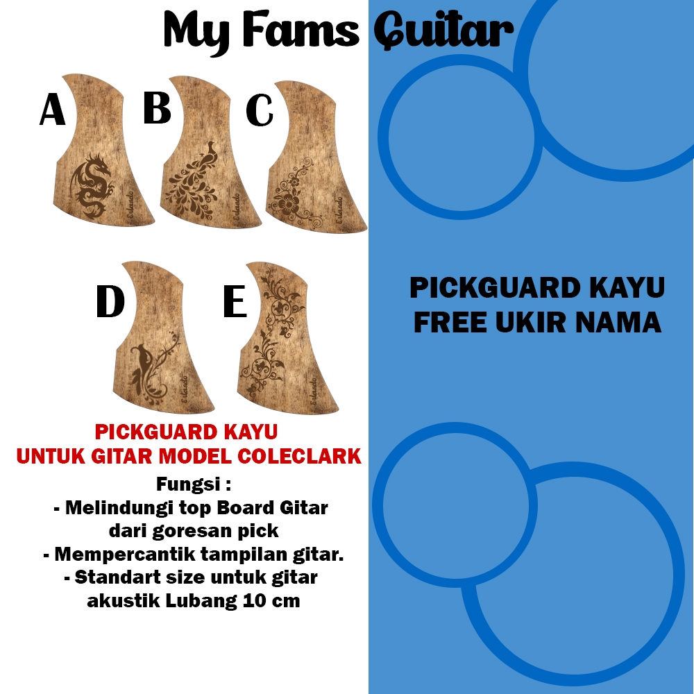 Jual Pickguard/Bescemer Gitar Coleclark/Body Jumbo Free Ukir Nama ...