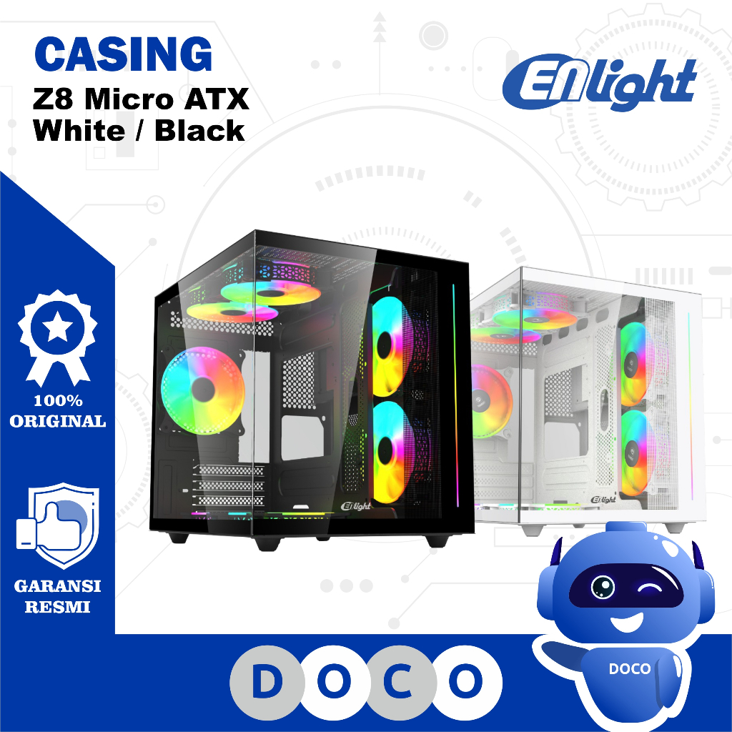 Jual Enlight Casing Z8 Micro ATX Include 3 Fan Gaming Case White Black ...