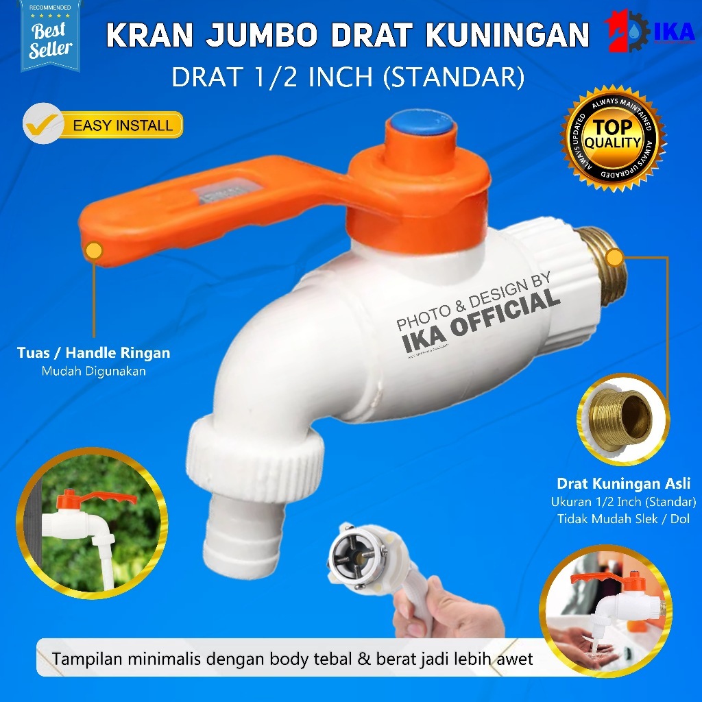 Jual Keran Air Tembok Taman 1/2 / PVC Kran Plastik Jumbo 1/2" Engkol ...