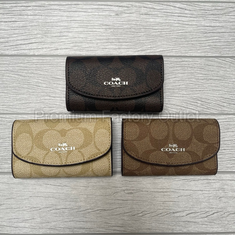 Jual Coach Six Ring Key Case Leather In Signature Brown Khaki Black ...