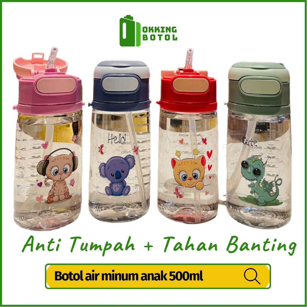 Jual Botol air minum anak 500ml / Botol Minum Anak Lucu Motif Karakter dengan Sedotan BPA FREE ...