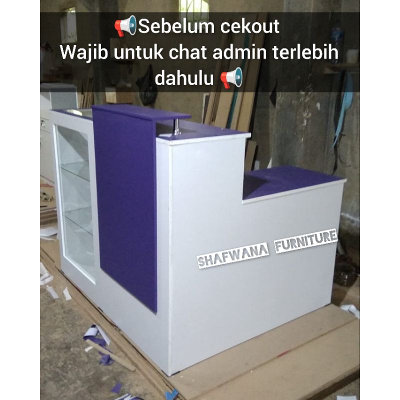 Jual meja kasir ungu putih/ meja etalase / etalase display/ meja toko ...