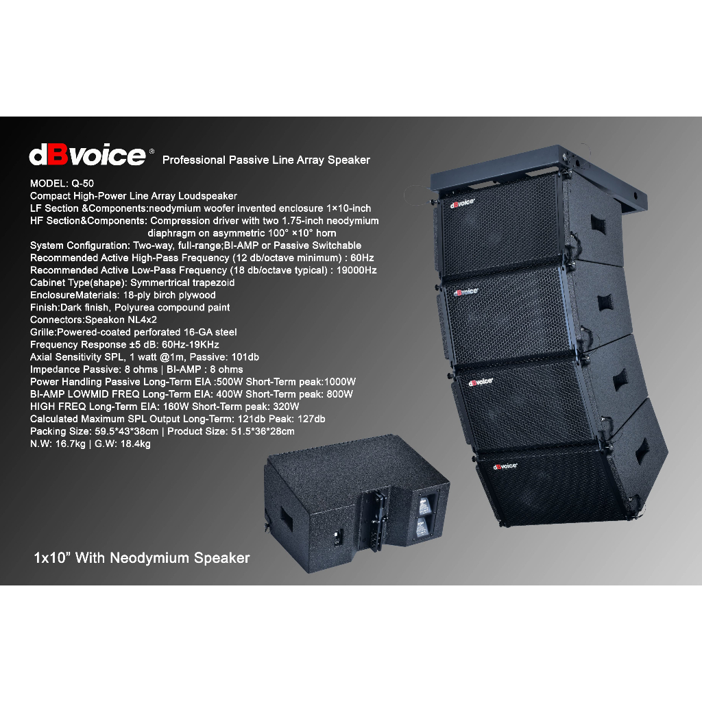 Jual Professional Passive Line Array Speaker Full Neodymium dBvoice Q50 ...