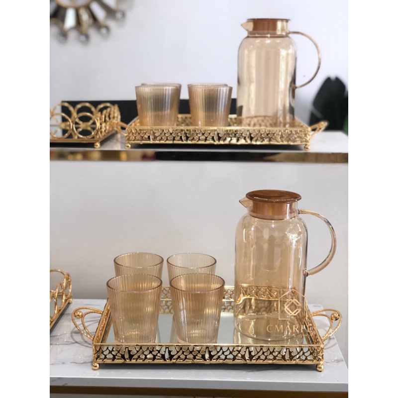 Jual set teko lebaran / set teko gelas kaca gold | Shopee Indonesia