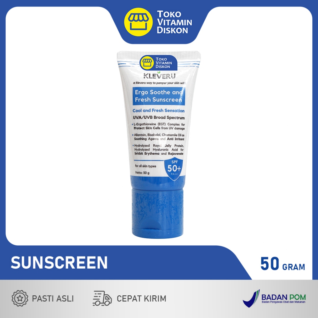 Jual KLEVERU ERGO SOOTHE AND FRESH SUNSCREEN SPF 50+ PA+++ 50GR | Shopee Indonesia
