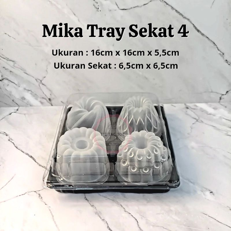 Jual (10pcs) Mika Tray Sekat 4 + Tutup ,Mika Pudding Tray Box Isi 4 , Mika Box Mochi @10pcs ...