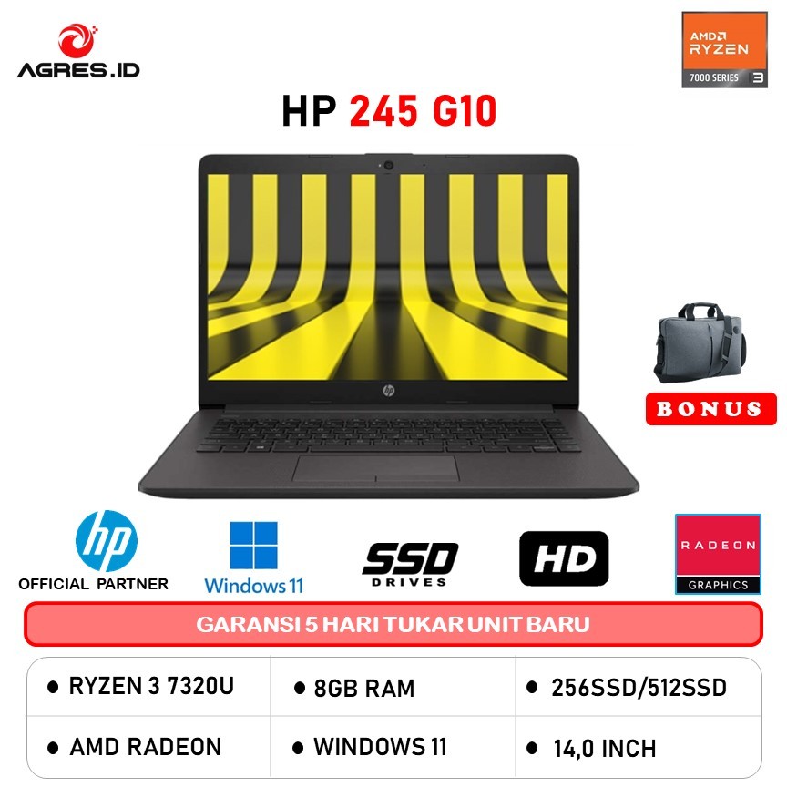 Jual HP 245 G10 RYZEN 3 7320 8GB 256GB W11PRO 14.0 SLIM BEZEL BLK ...