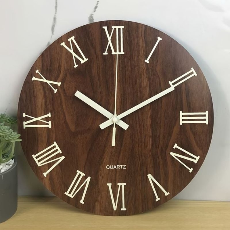 Jual jam dinding angka Romawi/ jam dinding kayu jati/ wall clock ...