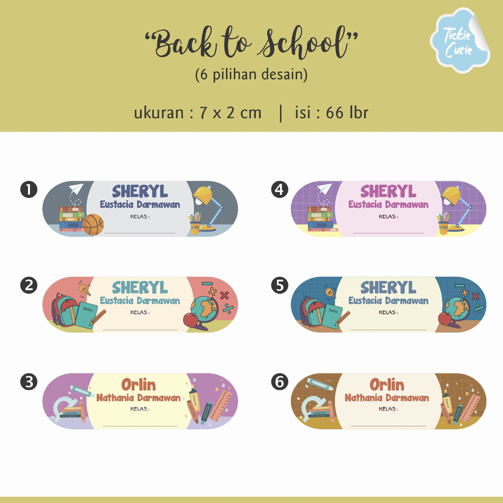 Jual PO Sticker Label Nama Buku tema : Back to School (isi 66 lbr ...