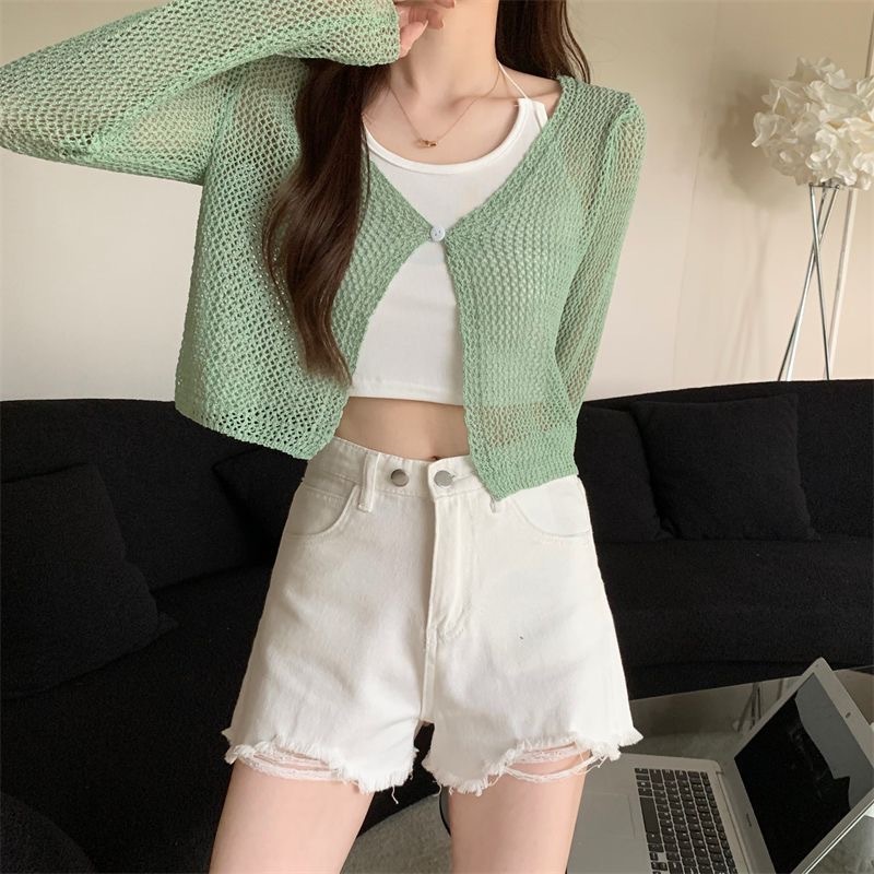 Jual AJW Cardigan Wanita Crop Top Jaring Korean Style WBP | Kardigan ...
