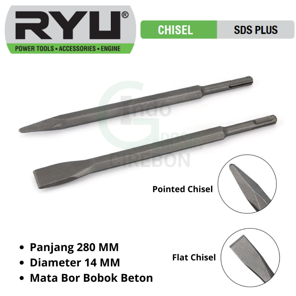 Jual RYU Mata Bor Bobok Beton SDS PLUS Flat Pointed Chisel 14 x 280 mm | Shopee Indonesia