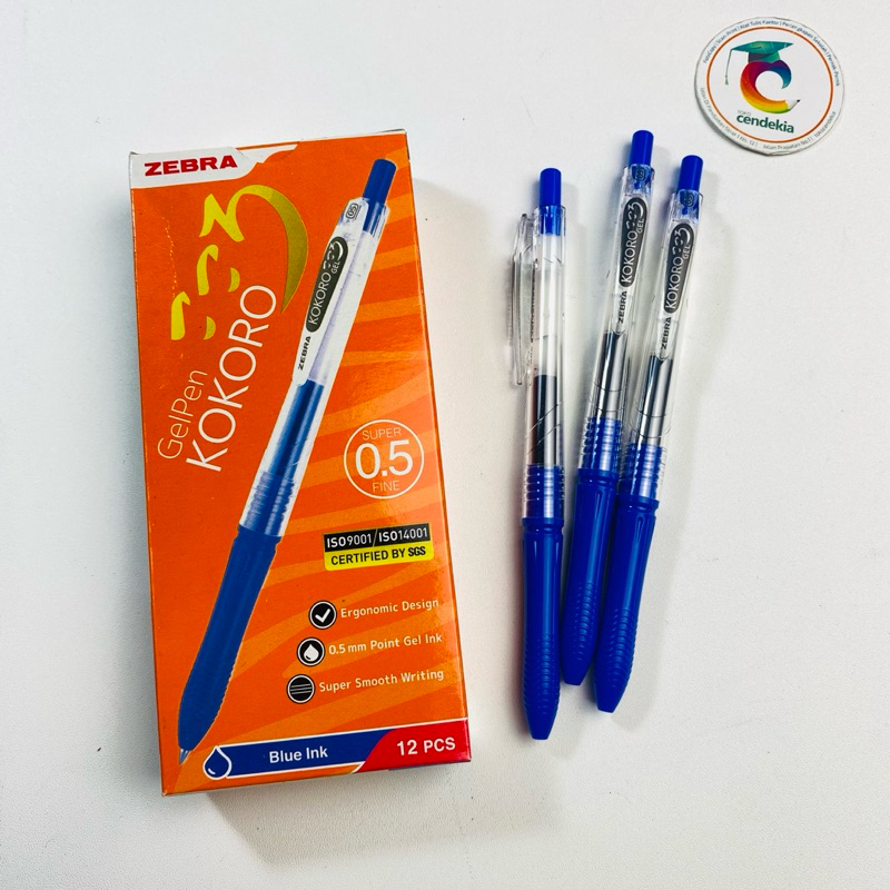 Jual Pulpen Gel ZEBRA Kokoro Biru 0.5mm - 12 pcs | Shopee Indonesia