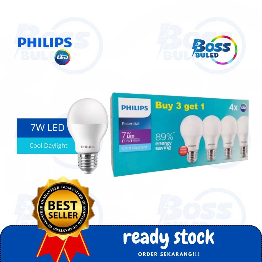 Jual Lampu Philips Essential Led 7W 6500K Putih - Paket 3 Gratis 1 ...