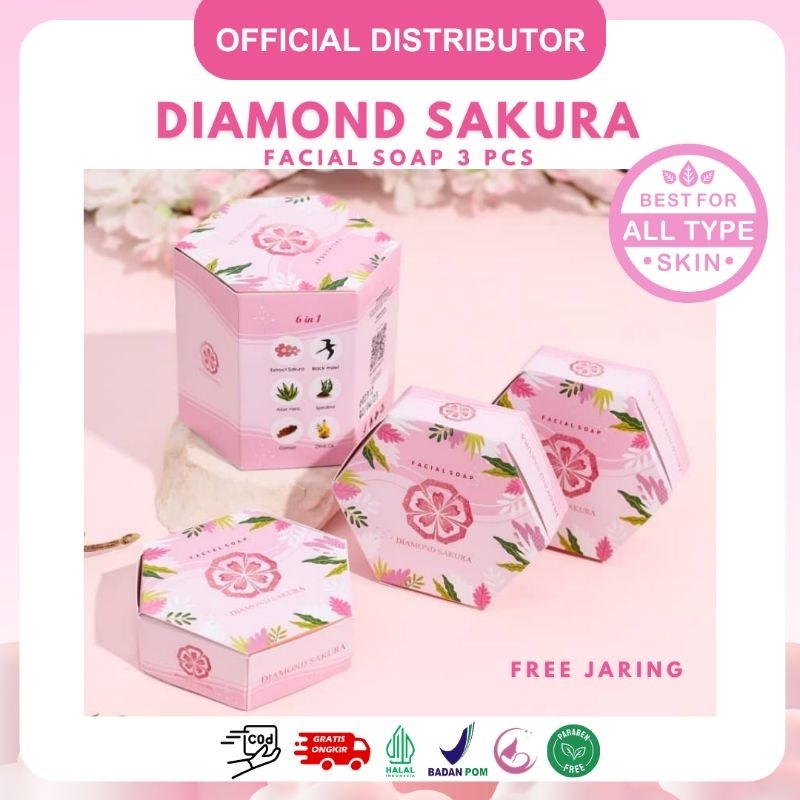 Jual Facial Soap Sabun Muka Glowing Diamond Sakura 1 Box (3 pcs ...