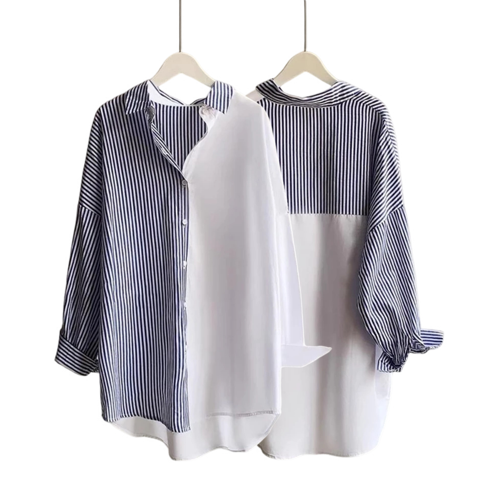 Jual USAGI Kemeja - Ukuran S M L XL XXL 3XL 4XL - Kemeja Salur Wanita Jumbo Atasan Wanita Katun ...