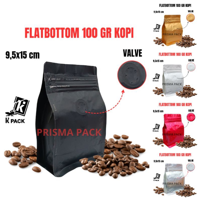 Jual KEMASAN KOPI STANDING POUCH FLAT BOTTOM VALVE - ALU FOIL PACKAGING 100 GRAM KOPI MERK KPACK ...