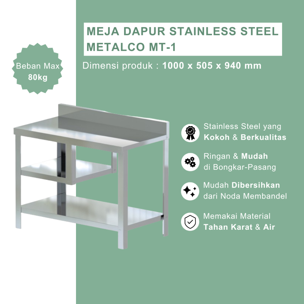 Jual Meja Dapur/Meja Kompor Stainless Steel Metalco MT-1 | Shopee Indonesia