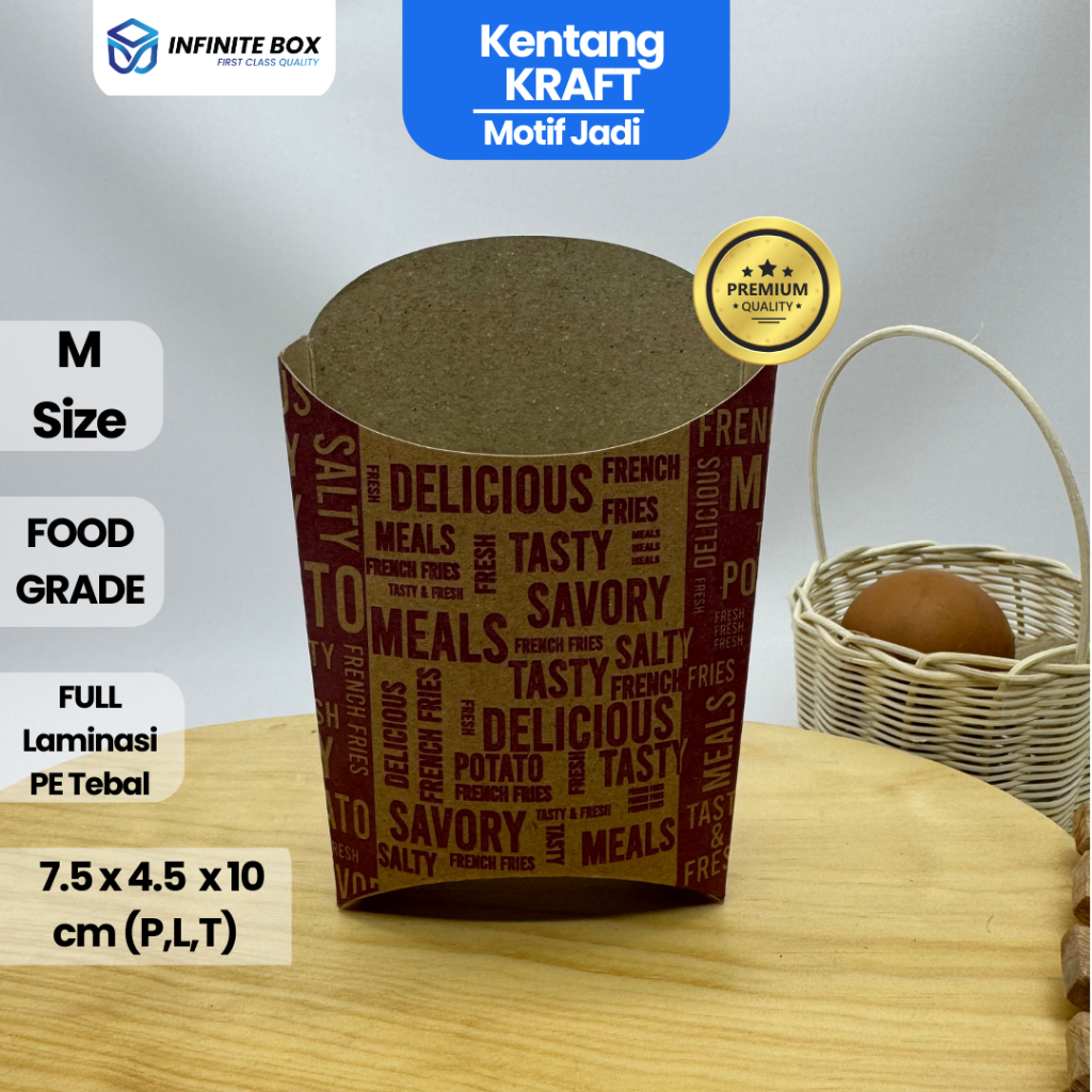 Jual 50 Pcs Kemasan Kentang Goreng Motif Kraft Coklat | Size M | French ...