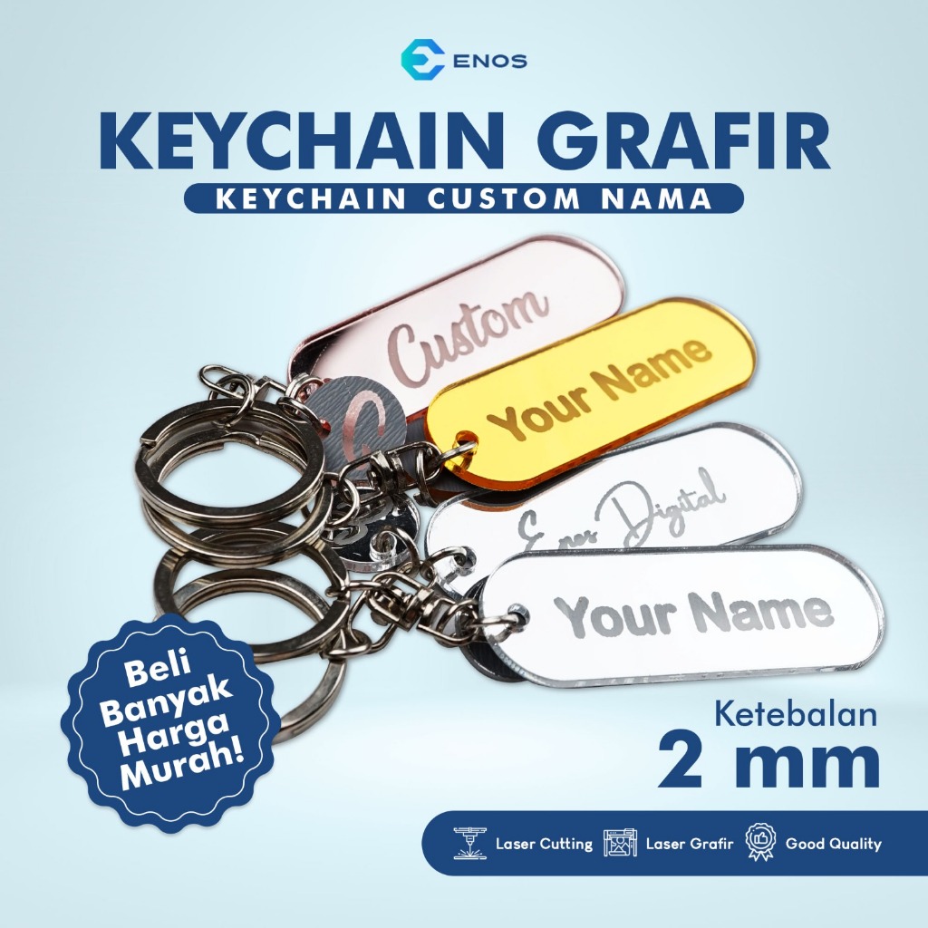 Jual GANTUNGAN KUNCI CUSTOM NAMA AKRILIK MIRROR TEKS GRAFIR / GANCI ...
