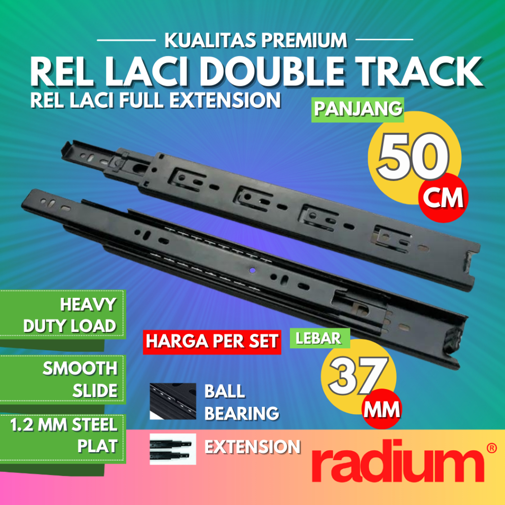 Jual Rel laci lemari Double Track 50 cm FE 37 RADIUM Full Extension ...