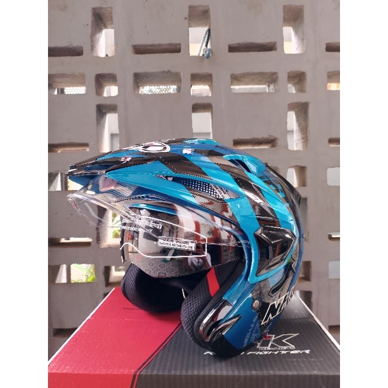 Jual HELM NHK Predator Crypton Royal Blue DOUBLE VISOR HELM HALF FACE | Shopee Indonesia