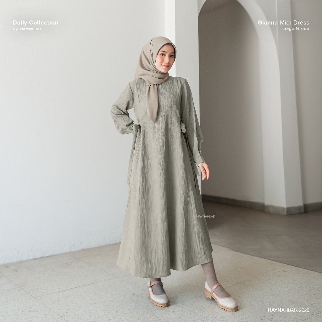 Jual HAYNA Gianna Midi Dress (Sage Green) - Daily Dress Busui Friendly ...
