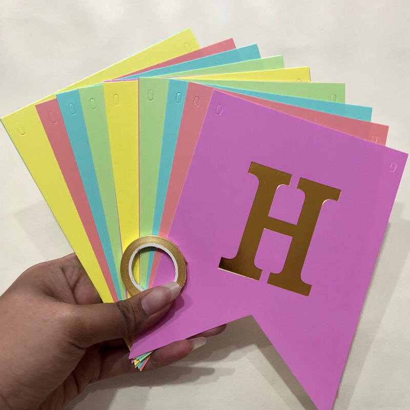 Jual Banner Happy Birthday ulang tahun Polos Warna netral warm Bunting ...